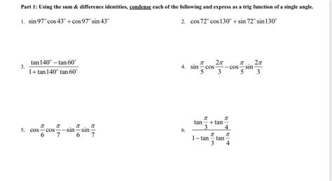 Solved Part Using The Sum Difference Identities Chegg Com