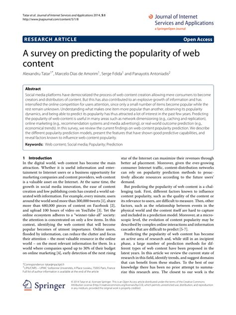 Pdf A Survey On Predicting The Popularity Of Web Content