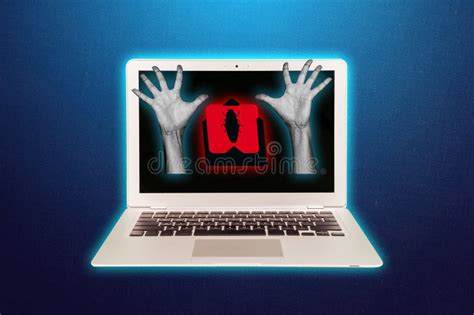 Creative Poster Collage Of Netbook Screen Hands Bug Error Caution Lure