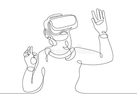 Continuous Line Drawing Woman Girl In Glasses Device Virtual Reality