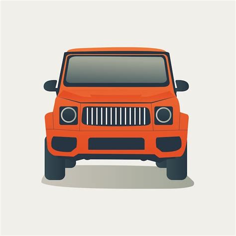 오렌지 오프 로드 트럭 Suv 픽업 지프 자동차 평면 벡터 일러스트 레이 션의 전면 보기 프리미엄 벡터