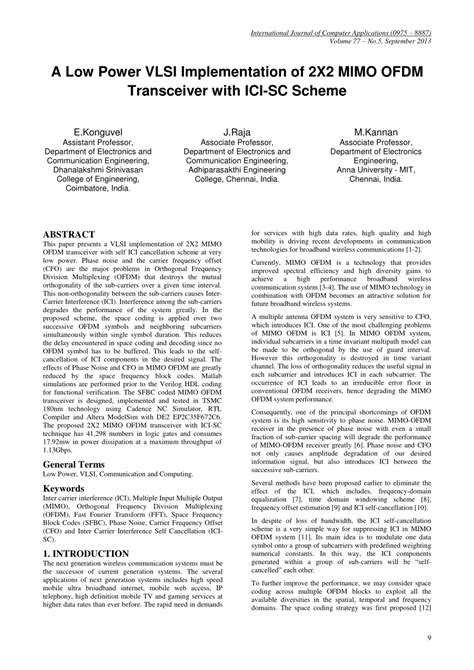 Pdf A Low Power Vlsi Implementation Of 2x2 Mimo Ofdm Transceiver With