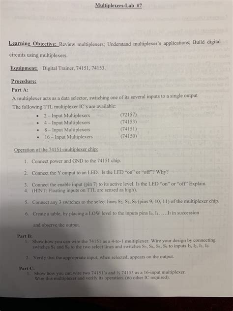Solved Multiplexers Lab 7 Learning Objective Review