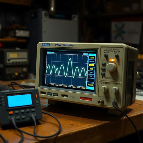 An Oscilloscope Measuring The Signal From A Power Source With A Focus