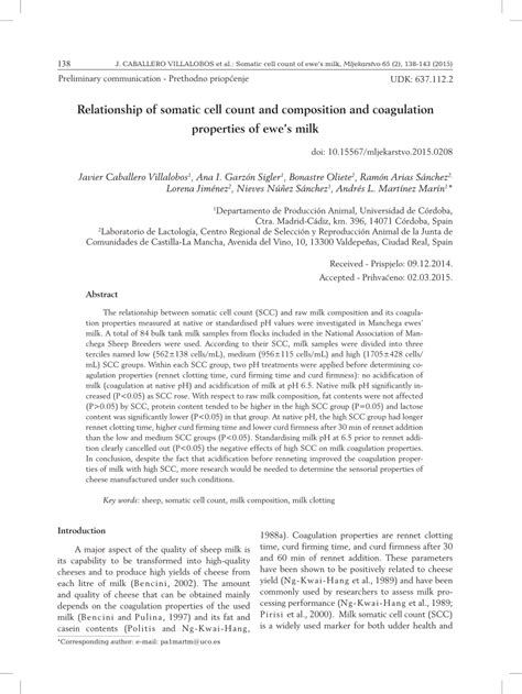 Pdf Relationship Of Somatic Cell Count And Composition And