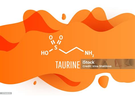 흰색 배경에 복사 공간이 있는 액체 체액 그라데이션 모양을 갖춘 타우린 구조 화학 포뮬러 개념에 대한 스톡 벡터 아트 및 기타 이미지 개념 건강한 식생활 건축물