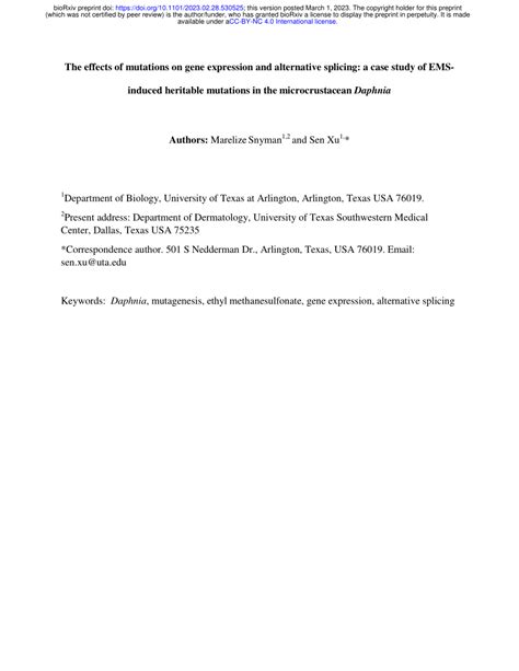 Pdf The Effects Of Mutations On Gene Expression And Alternative