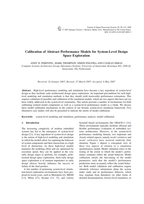 Pdf On The Calibration Of Abstract Performance Models For System Level Design Space Exploration