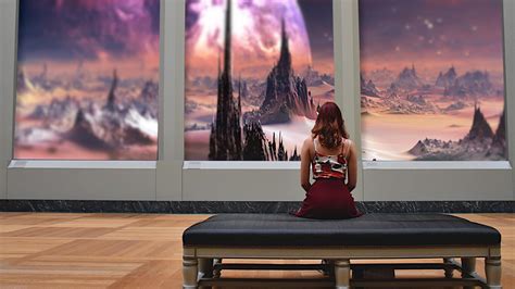 The Girl Is Looking Out A Fantastic Window · 1366x768 Free Photo From
