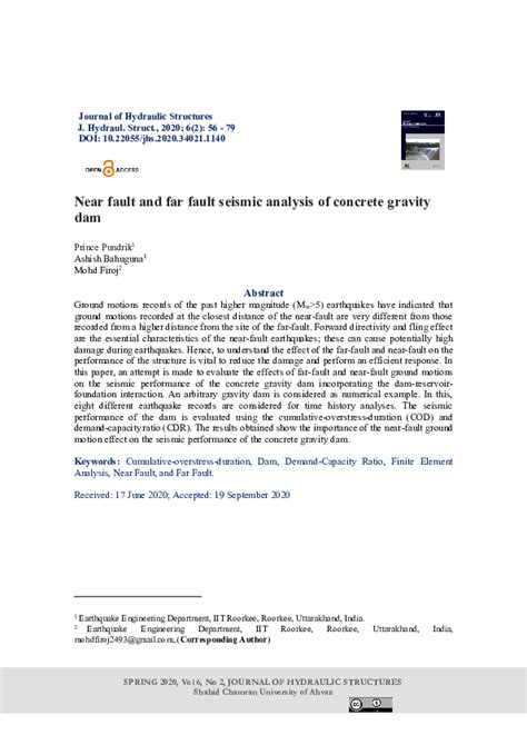 Pdf Near Fault And Far Fault Seismic Analysis Of Concrete Gravity Dam