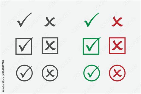 Check And Wrong Icons Set Of Check Marks Green Tick Red Cross Yes