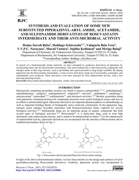 Pdf Synthesis And Evaluation Of Some New Substituted Piperazinyl Aryl