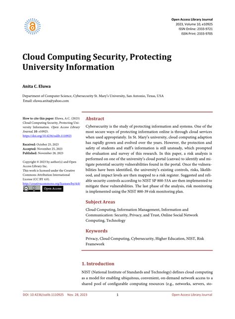 PDF Cloud Computing Security Protecting University Information