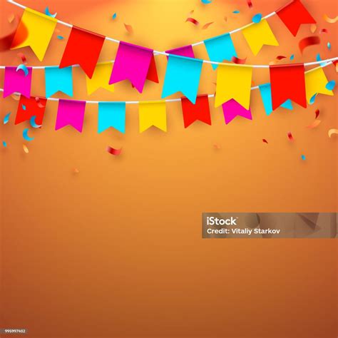 배너를 축 하 합니다 색종이와 풍선 파티 플래그입니다 벡터 일러스트입니다 기에 대한 스톡 벡터 아트 및 기타 이미지 기