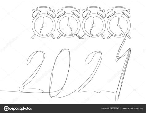 One Continuous Line Alarm Clock Number 2024 Thin Line Holiday Stock Vector By ©bobvector 692373246
