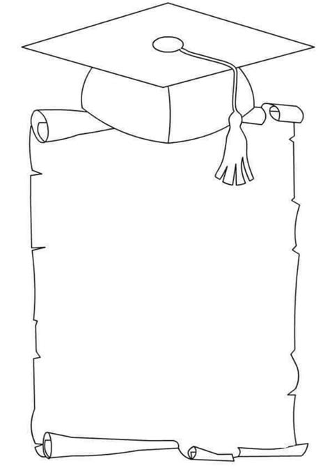 Graduation Cap And Scroll Line Drawing
