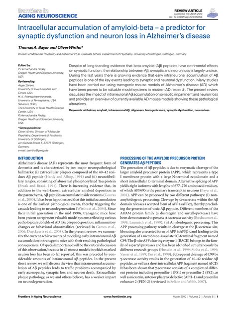Pdf Intracellular Accumulation Of Amyloid Beta A Predictor For Synaptic Dysfunction And
