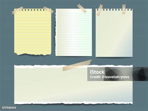 어두운 배경에 끈적 끈적한 테이프가 붙어 있는 노트북 찢어진 페이지 메모에 대한 찢어진 종이 조각의 집합입니다 벡터