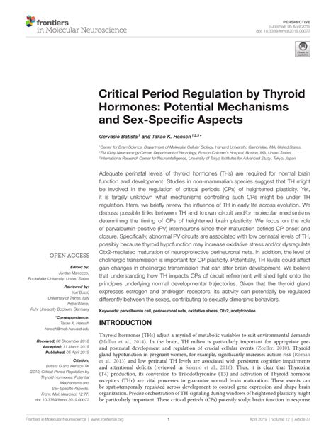 Pdf Critical Period Regulation By Thyroid Hormones Potential