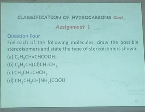 Classification Of Hydrocarbons Cont Assignment 1question Fourfos Each