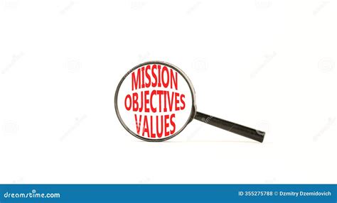 Mission Objectives Values Symbol Concept Words Mission Objectives Values On Beautiful Blue Sky