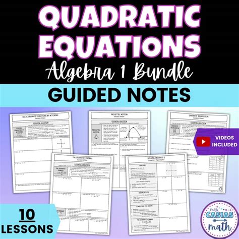 Quadratic Equations Algebra 1 Guided Notes Lessons Bundle No Prep Unit