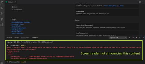 a11y vscode integrated terminal split terminal screenreader screen