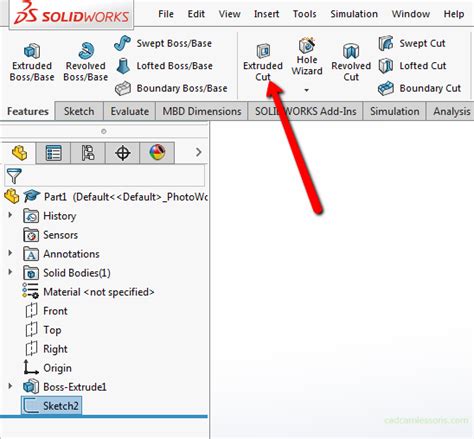 Extruded Cut Solidworks Tutorial For Beginners