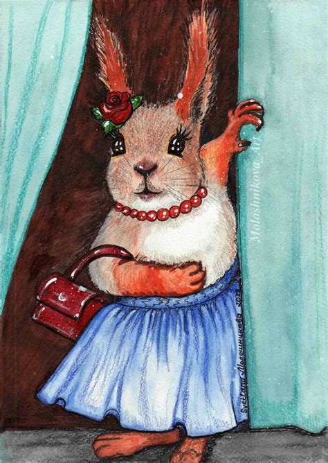 Иллюстрация Белка в бусах в стиле детский