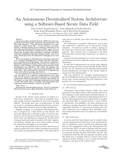 Pdf An Autonomous Decentralized System Architecture Using A Software Based Secure Data Field