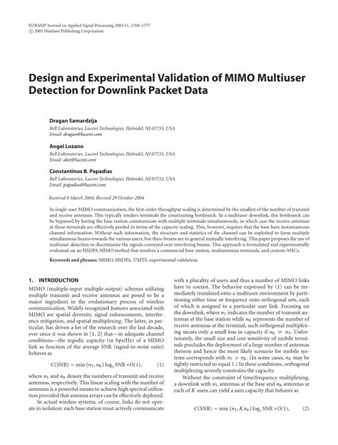 Pdf Design And Experimental Validation Of Mimo Multiuser Detection