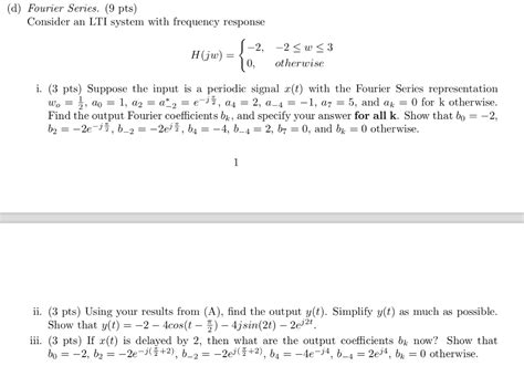 Solved D Fourier Series Pts Consider An LTI System Chegg Com