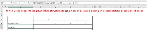 when using excelpackage workbook calculate an error occurred during the recalculation