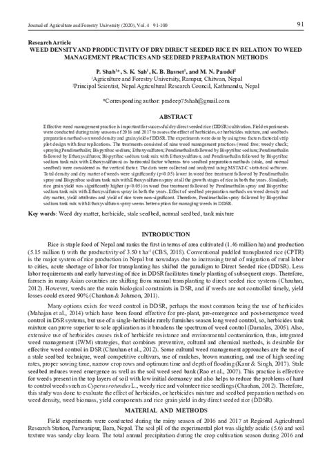 Pdf Weed Density And Productivity Of Dry Direct Seeded Rice In