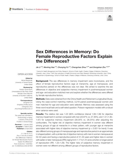 PDF Sex Differences In Memory Do Female Reproductive Factors Explain The Differences