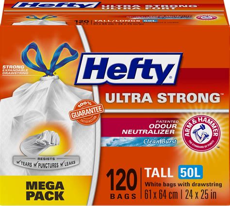 Hefty® Garbage Bags Ultra Strong Tall 50 Litres White Drawstring Arm
