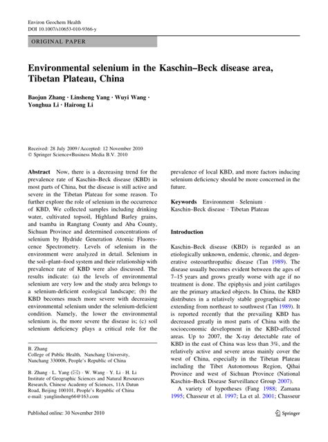 Pdf Environmental Selenium In The Kaschin Beck Disease Area Tibetan Plateau China