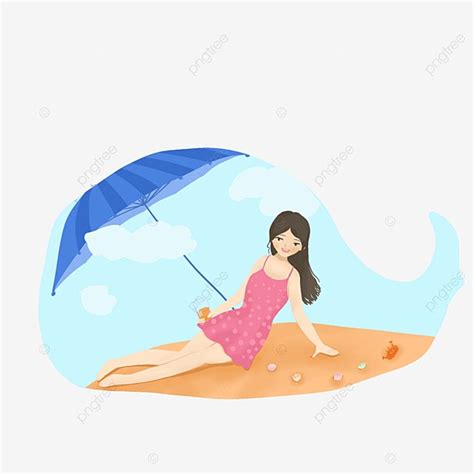 비치 걸 요소  동적 그림 일러스트 바닷가 파라솔 구름 Png 일러스트 및 Psd 이미지 무료 다운로드 Pngtree