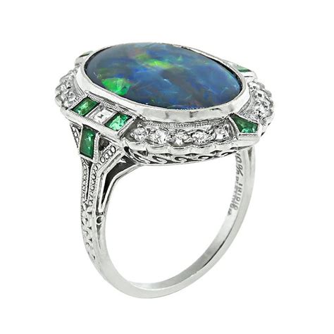Vintage Black Opal Diamond Emerald Ring For Sale At 1stdibs