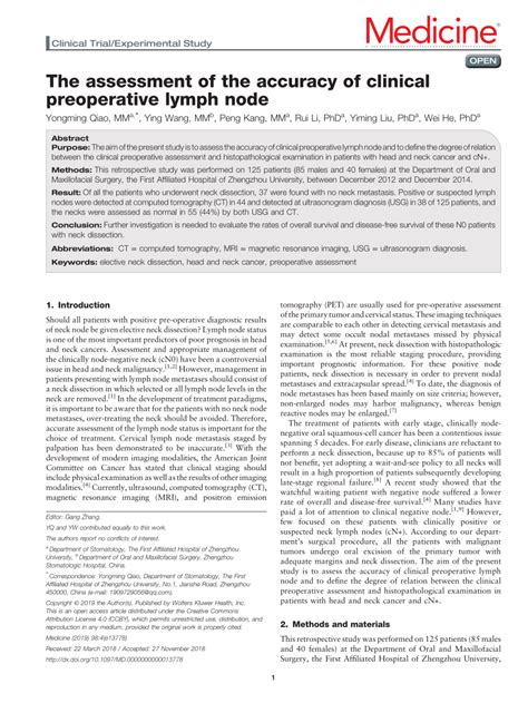 PDF The Assessment Of The Accuracy Of Clinical Preoperative Lymph Node