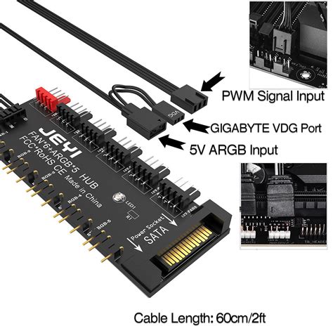 Jeyi Argb Pwm 5 Way Fan Hub Addressable 12v 4pin Pwm And 5v 3pin Argb 2 In 1 Hub Rgb Fan Rgb