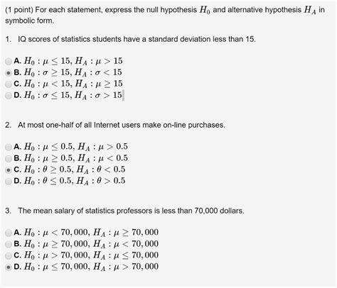 Solved 1 Point For Each Statement Express The Null Chegg Com