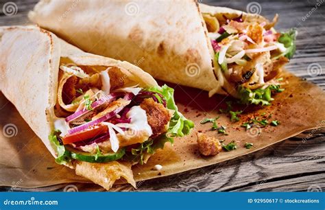 Doner Kebab In A Tortilla Wrap Stock Image Image Of Diet Mayonnaise