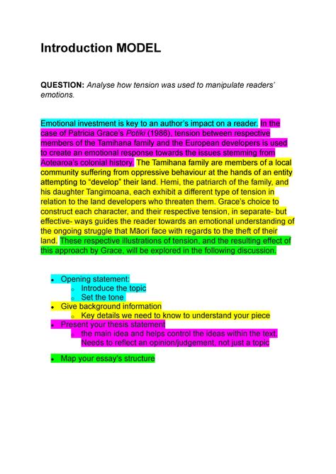 English Extended TEXT Essay Example Introduction MODEL QUESTION Analyse How Tension Was Used