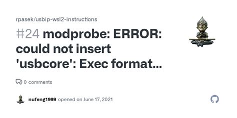 Modprobe Error Could Not Insert Usbcore Exec Format Error · Issue