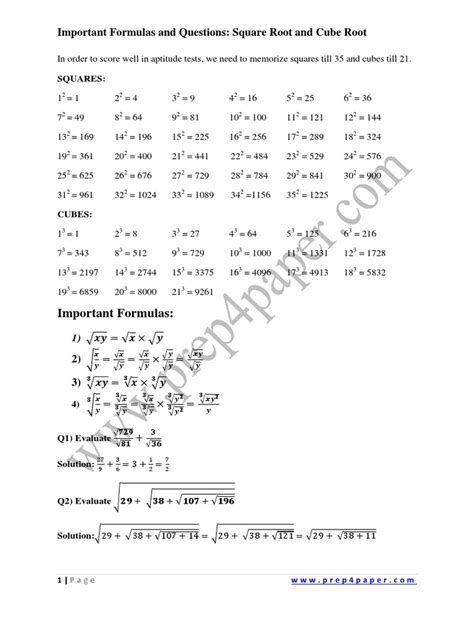 Square Cube Root Practice Problems For Bank Placement Exams Pdf