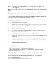 Lab 5 Specific And Latent Heats Lab 5 LATENT HEAT OF FUSION OF ICE AND SPECIFIC HEAT OF