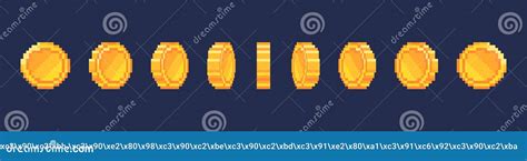 Pixel Coin Animation Sprite Retro 8 Bit Game Money Golden Coins And Bonus Objects 2d Arcade
