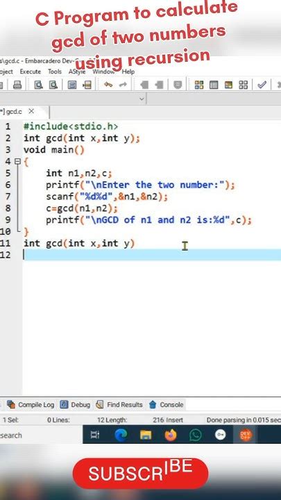 C Program To Calculate Gcd Of Two Numbers Using Recursion Coding