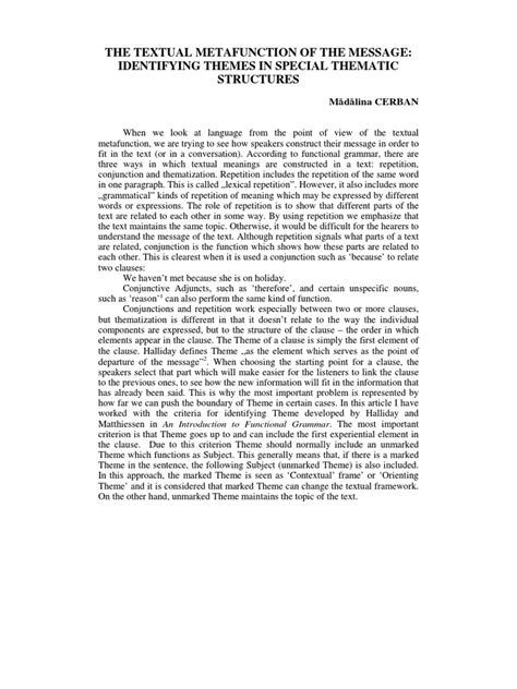 Textual Metafunction Pdf Subject Grammar Clause